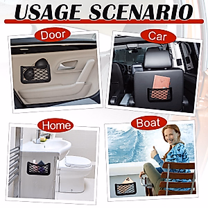 Hicarer 4 Pieces Car Storage Pocket Mesh Net Pocket Storage Back Net Mesh Car Organizer Universal String Bag Seat Side for Purse Phone Holder Organizer (6 x 3.2 Inch)