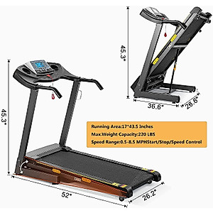 Treadmill with Auto Incline Foldable Treadmill 17'' Electric Treadmills 2.5 HP/8.5 MPH with 15 Training Programs 0-12% Auto Incline Large LCD Display Easy Assembly for Home Office Gym Use
