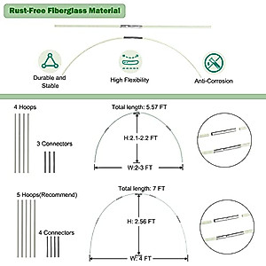 hannger Plant Covers Freeze Protection 8.2' × 12.5' with 3 Sets Garden Hoops 7ft Long - 17Pcs Fiberglass Hoop Frame Garden Covers Reusable for Raised Beds/Row Crop Cover/Frost Blanket/Plant Cover