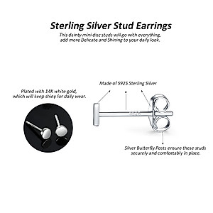 Sterling Silver Stud Earrings for Women, Tiny Flat Dot Earrings Set | Small Hypoallergenic Circle Stud Earrings | Dainty Round Tragus Cartilage Studs for Men (2mm/3mm/4mm)