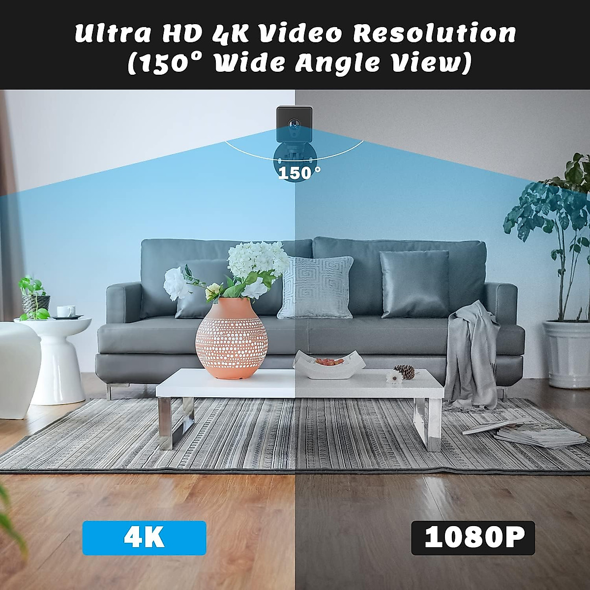 WiFi Mini Camera 4K FHD Small Camera, Smartphone App Remote Access, Nanny Cam Security Cam with AI Motion Detection, Auto Night Vision Built-in High-capacity Battery for Indoor Outdoor Wireless Cam