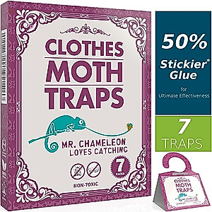 Mr.Chameleon Moth Traps for Clothes - 50% Stickier Glue for Ultimate Effectiveness - 7 Pack Moth Traps - Non-Toxic Clothing Moth Traps with Pheromones Prime in Your Kitchen - Odor-Free & Natural