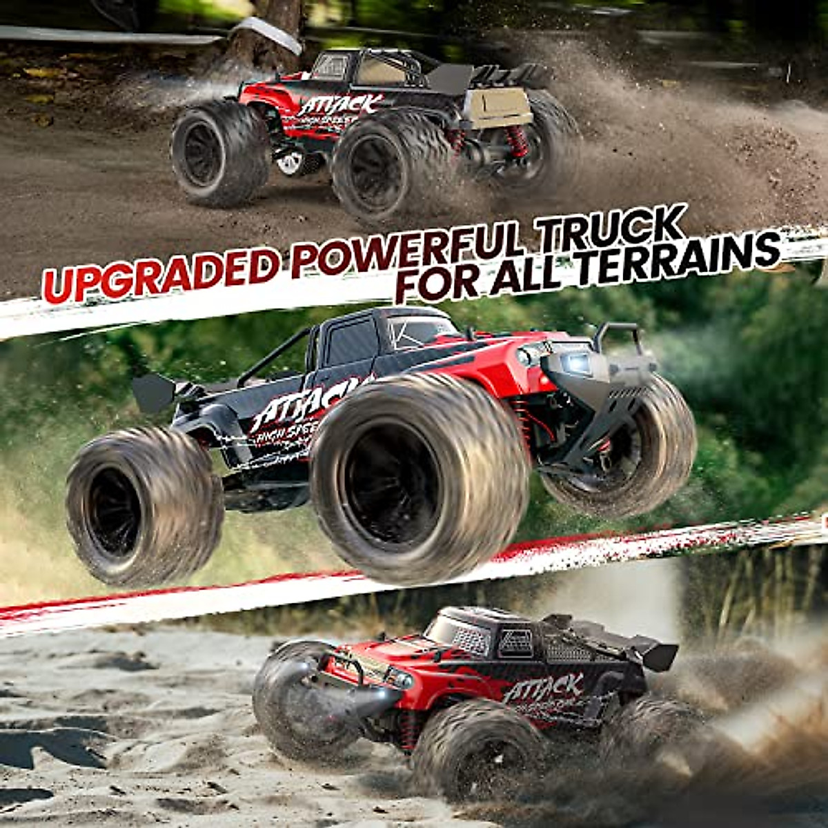 DEERC 9500E 1:16 Scale All Terrain RC Car, 4x4 High Speed Electric Vehicle, 2.4Ghz Off-Road Remote Control Truck with 2 Batteries, 35+ KMH Monster Truck for for Adults Kids
