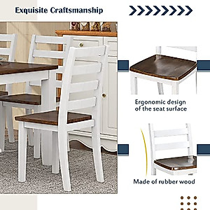 FIQHOME 6-Piece Room, Kitchen Set with Wood Dining Table,Bench and 4 Ergonomic Designed Chairs,Walnut + Cottage White