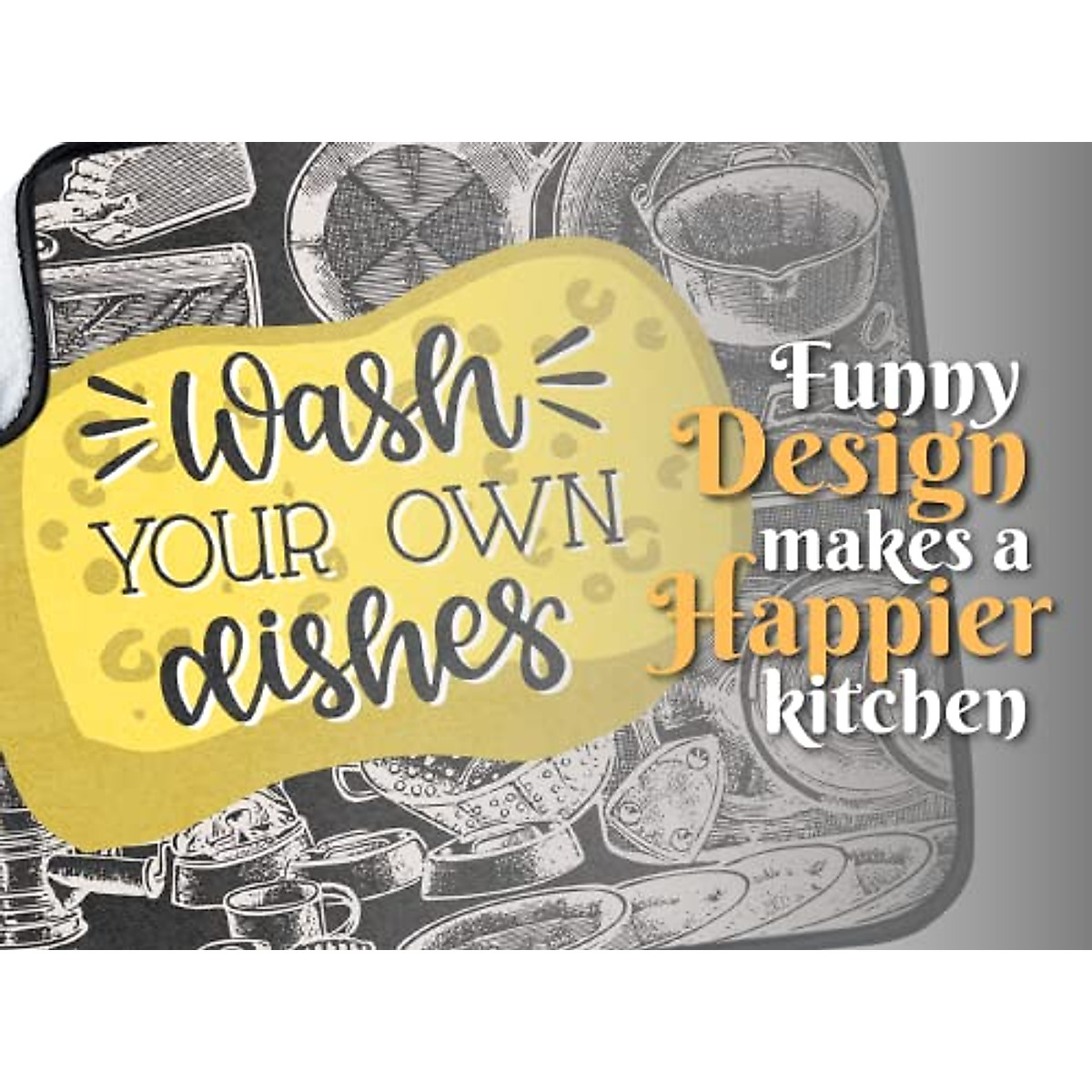 Dish Drying Mat for Kitchen Counter, Best Housewarming & Kitchen Gifts for New House, 16"x22",Absorbent Microfiber, Comes with Faucet Splash Catcher, Unique Design, Gift Box Ready-Wash Dishes