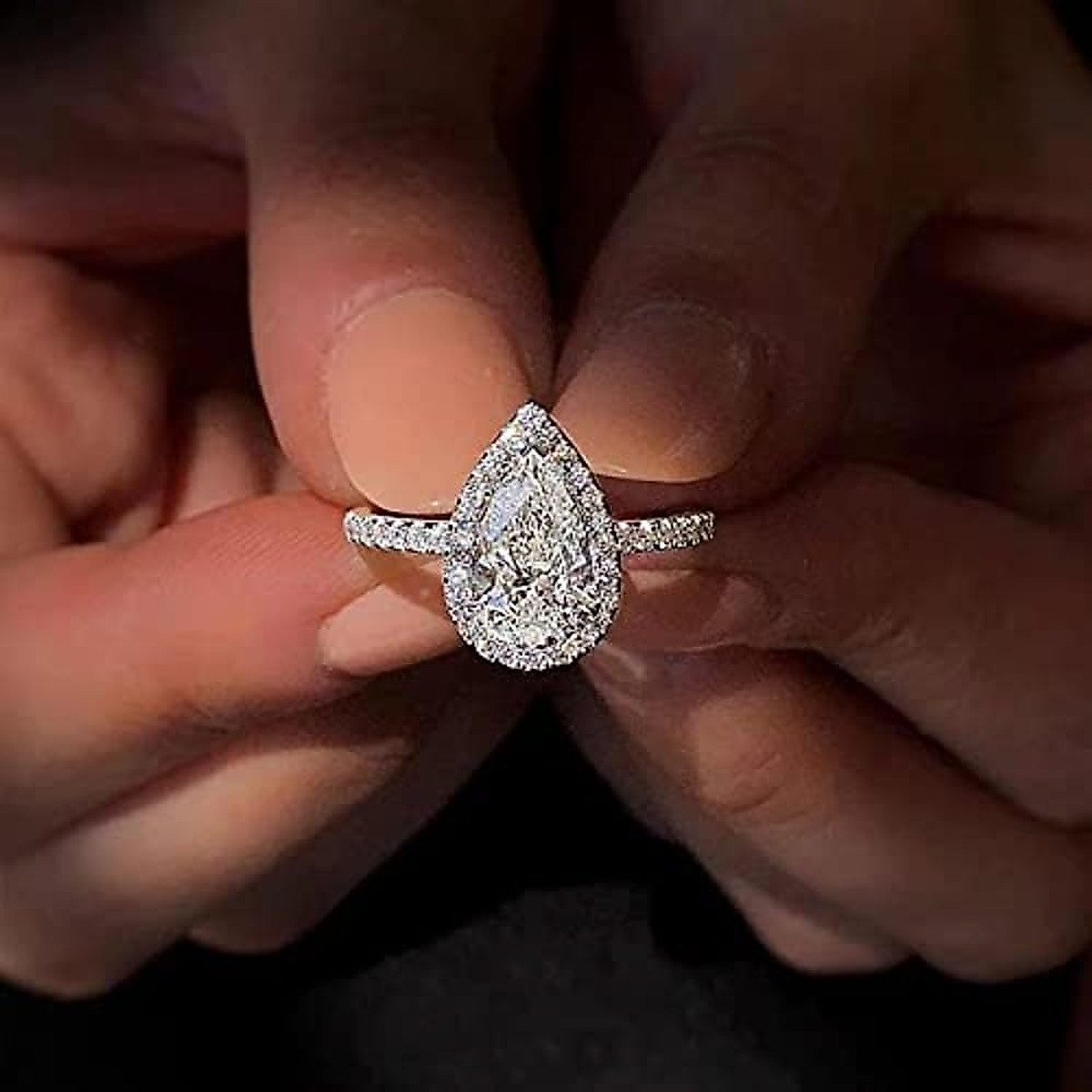 925 Silver Ladies Classic 18K Ring Fashion Elegant Drop Pear Shape Ring Engagement Wedding Ring Ideas Sparkling Drop Shaped Zircon Wedding Rings for Women Wedding Jewelry Sizes 6-10 569 (6)