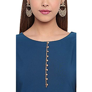 Janasya Women's Blue Foil Printed Poly Crepe Kurti With Palazzo