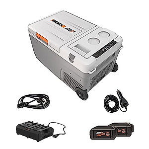 Worx 20V Mini Refrigerator 24 Qt, Portable Electric Cooler, Car Cooler Fridge for Truck RV Camping, Power Share WX876L (Batteries and Charger Included)