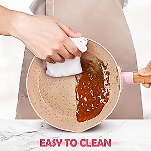 2.1 Quart Saucepan Set with Lid, Nonstick Aluminum Sauce Pot, Induction Compatible Small Cooking Pots with Silicone Spatulas for Milk, Soup, Pasta, Egg, Rice (PINK)