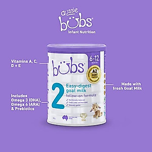 Bubs Goat Milk Follow-On Formula Stage 2, Babies 6-12 months, Made with Fresh Goat Milk, 28.2 oz