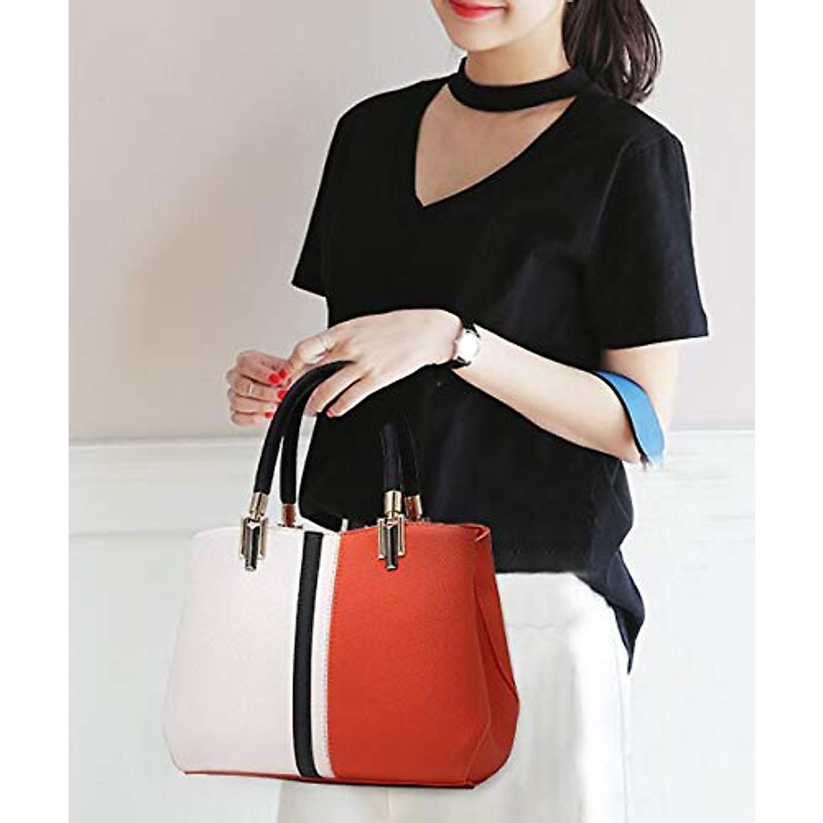 SMALLBLUER Women Soft Patent Leather Handbags Ladies Shoulder Evening Crossbody Bags Trendy Hobo Totes Clutches-Orange