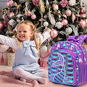 gxtvo Mermaid Backpack for Girls, Toddler Sequin Preschool Bookbag, 12" Cute Cartoon Animal School Bag