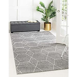 Unique Loom Trellis Frieze Collection Area Rug - Geometric (9' x 12' 2", Light Gray/ Ivory)