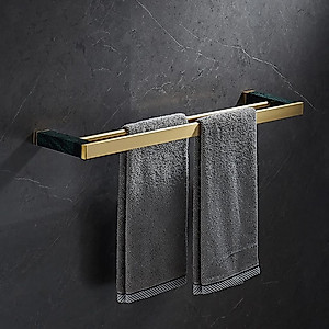 Bath Towel Bar Brass Brushed Gold Towel Rail Bar, Bathroom Towel Rack, Double-bar Nordic Bathroom Marble Towel Holder Towel Holder