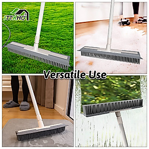 ITTAHO Rubber Broom Carpet Rake for Pet Hair Removal,55" Long Handle Fur Remover Broom with Silicone Squeegee, Carpet Hair Removal Tool for Carpet,Floor,Garage,Tile,Hardwood Floor,Garage