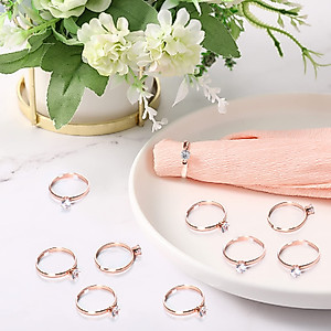 Junkin 48 Pieces Ring Bridal Wedding Fake Rings Decorations Diamond Engagement Rings Bridal Shower Rings Diamond Rings for Party Supply (Rose Gold)