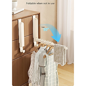 Over The Door Folding Clothes Drying Rack, Alluminum Alloy Hanger with Retractable Lod, Laundry Hanging Coat Rack with 6 Groves, Clothing Hanger Hook for Towel,Coat,Bag and Robe (White Hook Type)