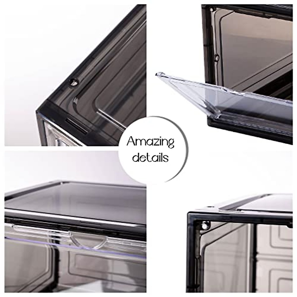 Attelite 6 Pack Large Drop Front Shoe Box+ 6 Pack Side Open Black Clear Plastic Shoe Storage Box, As Stackable Shoe Containers for Display Sneakers