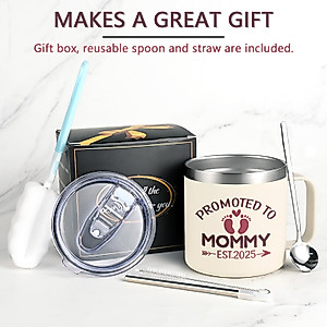 GINGPROUS 2025 New Mom Gifts, Promoted To Mommy Est 2025 Insulated Stainless Steel Coffee Mug, Mothers Day Gifts for New Mom To Be First Time Mama New Mother Mommy Pregnancy Baby Shower, 14oz