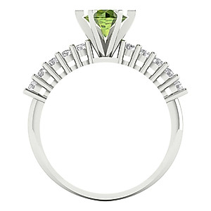 Clara Pucci 1.14ct Round cut Laser Engraving Solitaire Natural Vivid Green Peridot Wedding Anniversary Pave Ring 14k White Gold Size 10