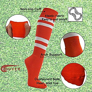 COUVER Unisex White Striped Knee High Softball/Sports Socks, Blue, Medium Size, 1 Pair