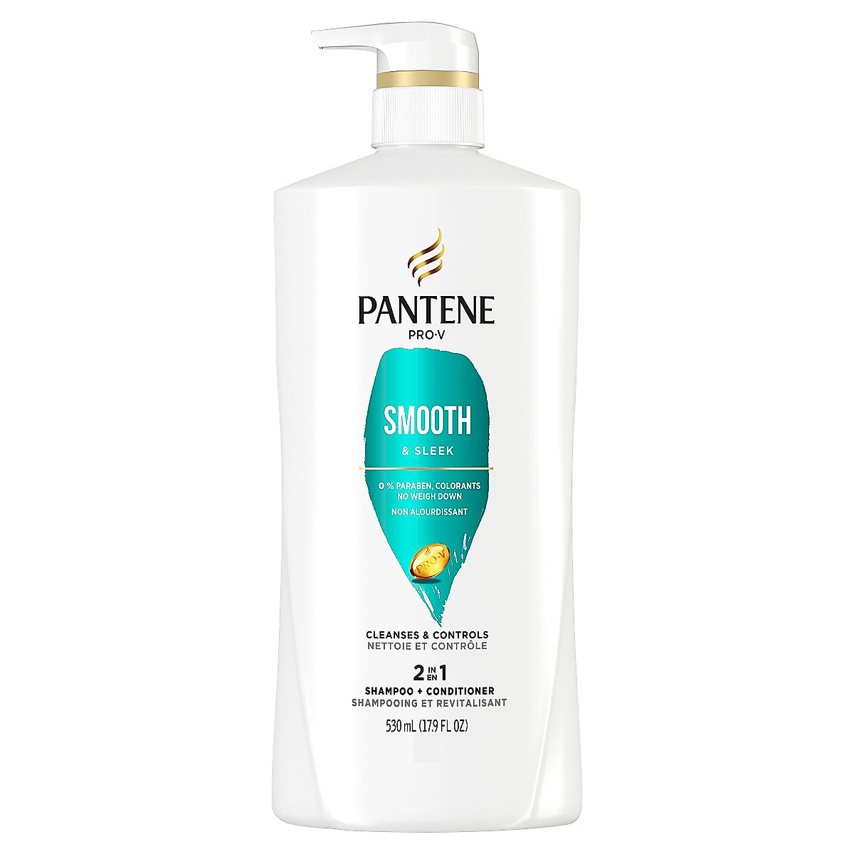 Pantene Pro-V Smooth & Sleek 2 in 1 Shampoo & Conditioner,17.9 fl oz Pump Bottle