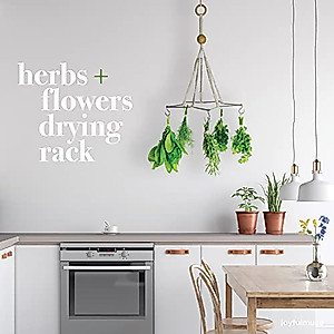 Generic Handcrafted Herb Drying Rack Flower Drying, Boho Star Kitchen Decor Dryer, Plant Hanger Indoor, Macrame Mobile Hanging Gift for Gardener and Lover, 6 Hooks, FLOWERHERB01, Ivory