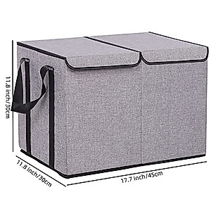 OUTBROS Box Chest Storage Organizer with Double Flip, 17.7 * 11.8 * 11.8 inch Collapsible Sturdy Boxes Organizer Bins with Big Handles, for Nursery, Playroom, Clothes, Blanket, Bedroom (2 Pack, Grey)