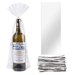 100 pieces Clear Wine Bottle Gift Bags Cellophane Bags with 200 pieces Twist Ties for Gift, Presents, Wine Bottles, Bridal/Baby Showers(8" x 16" + 5")