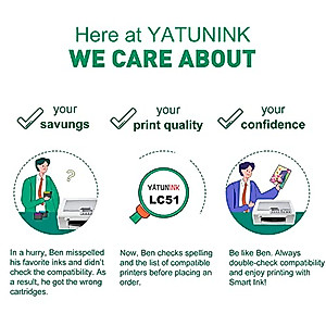 YATUNINK Compatible Ink Cartridge Replacment for Brother LC51BK Ink Cartridge LC51 Ink Cartridges for Brother MFC-230C MFC-240C MFC-440CN MFC-465CN MFC-665CW MFC-685CW MFC-845CW Printer Ink(5 Black)