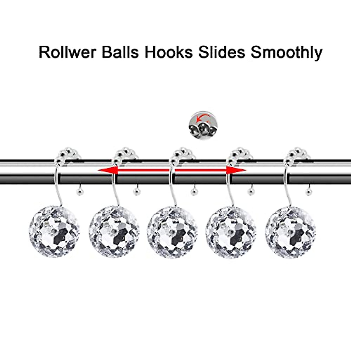 Decorative Shower Curtain Hooks Rings for Bathroom Bathtubs Home Door Window Decor Bling Acrylic Rhinestone Crystal Diamond, Anti Rust (with Glide Ball)