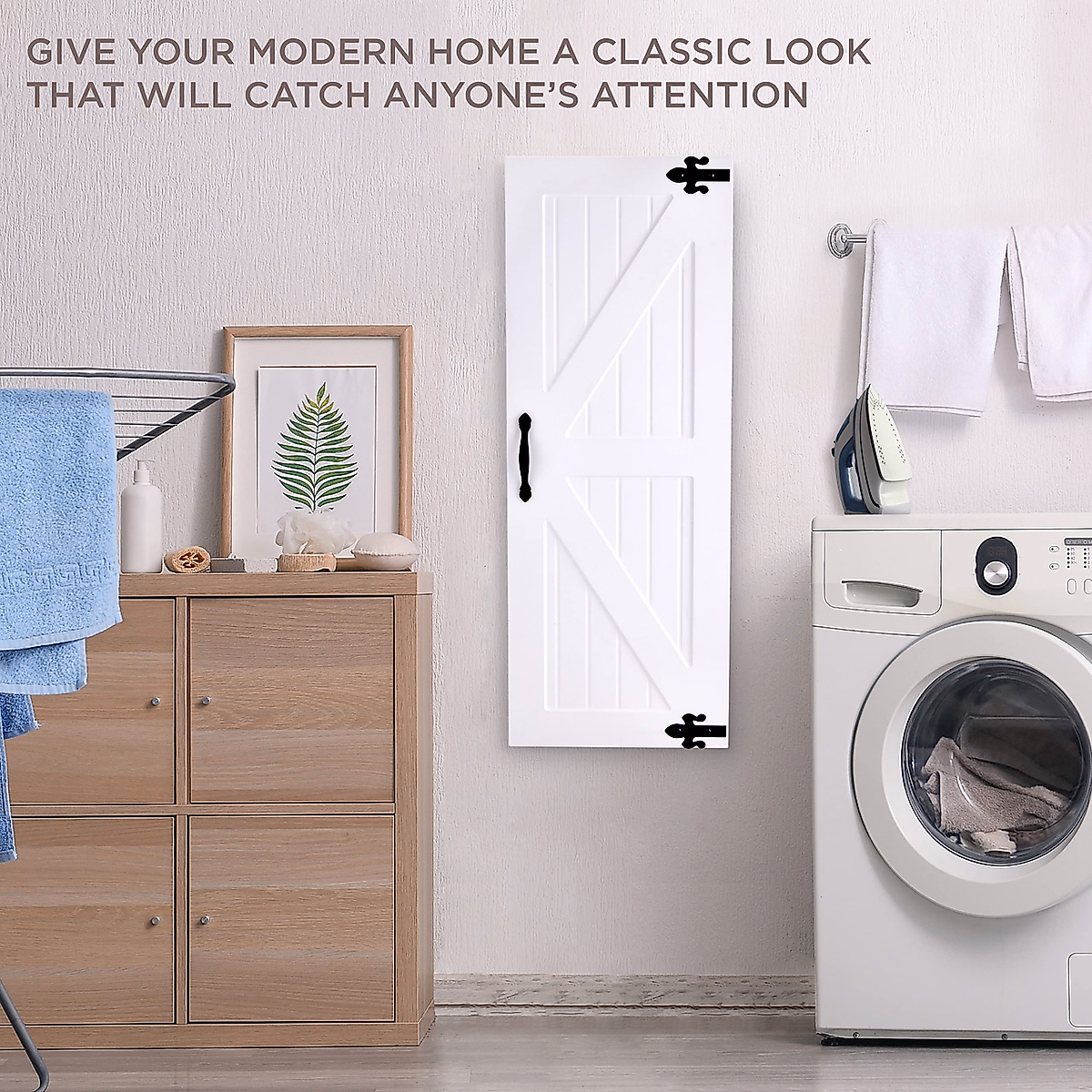 Ivation Wall-Mounted Ironing Board Cabinet with Farmhouse Door, Foldable Ironing Storage Station for Home, Apartment & Small Spaces, Easy-Release Lever, White