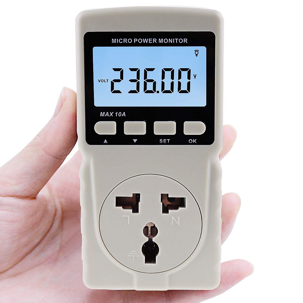 Watt Power Meter Plug-in Socket Power Meter, Home Electrical Usage Monitor Consumption, Kilowatt Wattage Voltage AMP Tester with Backlight Overload Protection