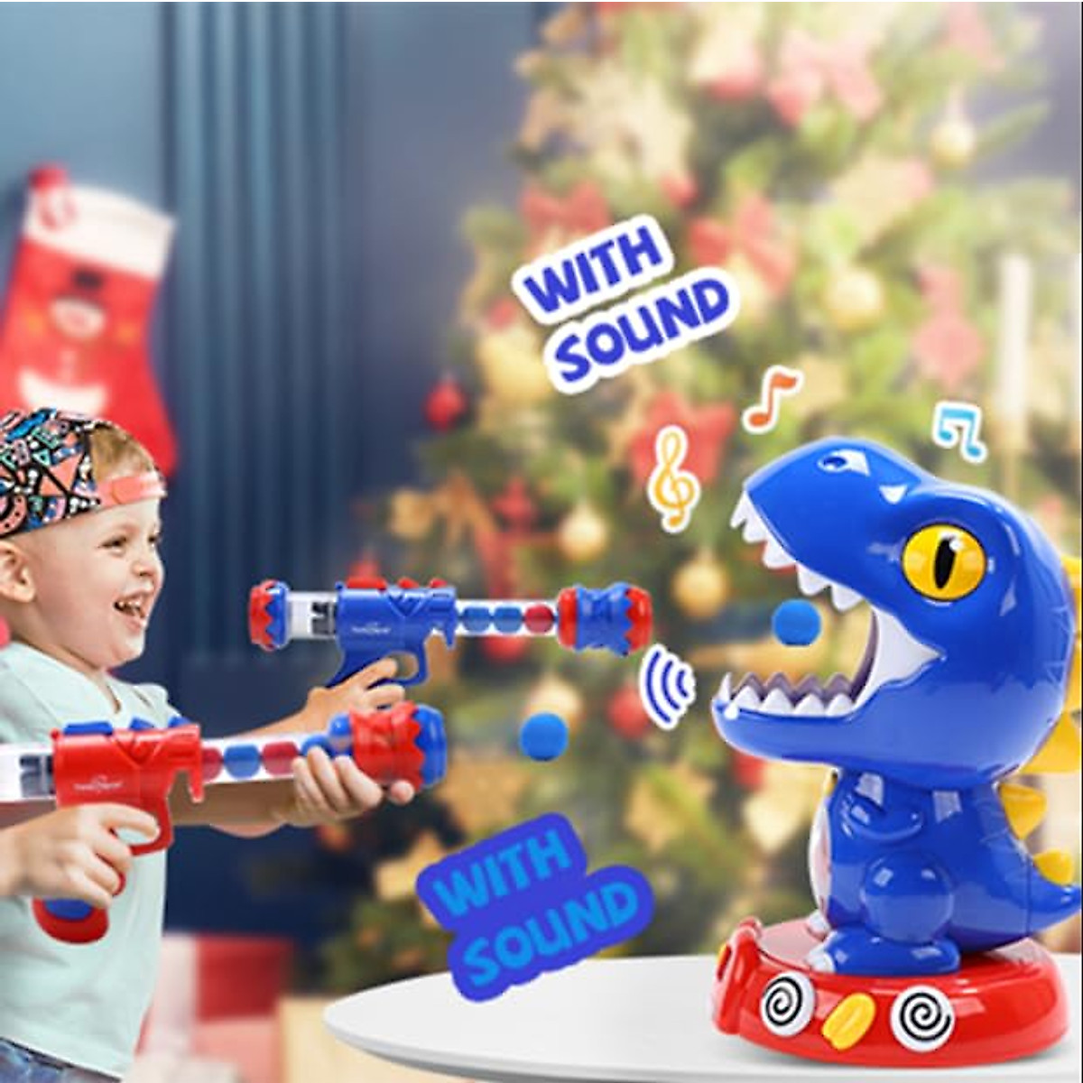 EagleStone Movable Dinosaur Toys for Kids 5-7, Spaying & Auto Scoring, Dino Shooting Target Game with 2 Pump Guns, 48 Foam Balls, Sound, Fun Gift for Boys & Girls, Party Favor