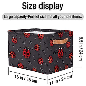 Cute Ladybug Storage Basket Storage Cube Bins Red Insect Canvas Collapsible Toy Basket Organizer Waterproof Laundry Box with Handle for Shelf Closet Office Bedroom, 1PCS