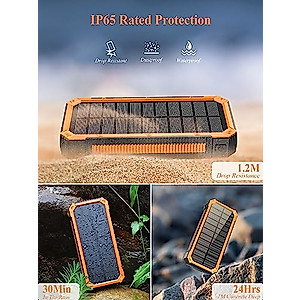 Power-Bank-Solar-Charger - 30000mAh Solar Power Bank, PD 20W Fast Charger,Drop-Proof Waterproof Dustproof Built-in LED Flashlight for iPhone, Tablet, Samsung and More USB Device(Orange)