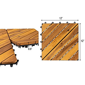YAMAZING 12”x12” Solid Wood Interlocking Flooring Tiles (Pack of 9), Acacia Hardwood Deck Tiles,Floor Tiles for Both Indoor & Outdoor Use, Waterproof All Weather