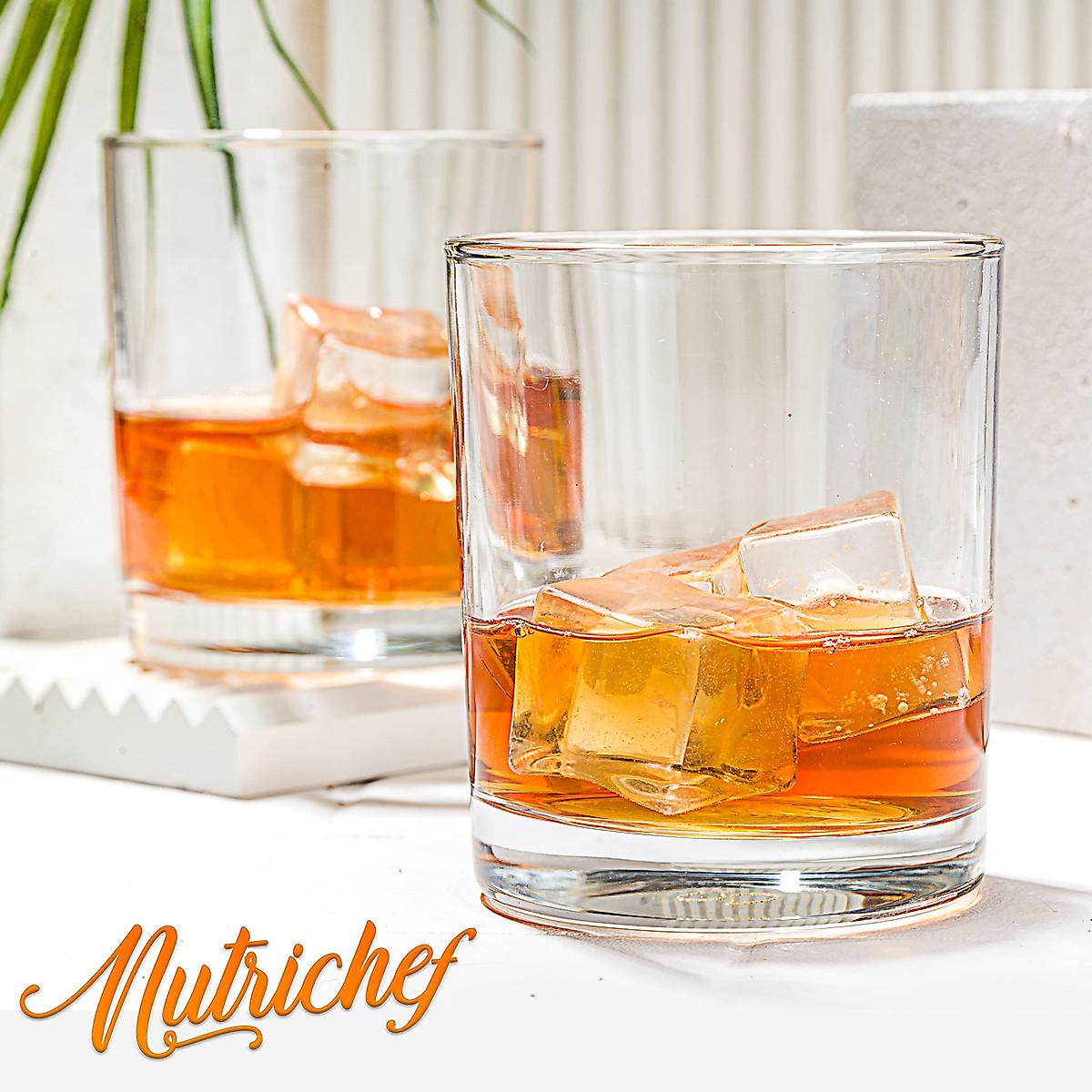 NutriChef 10oz Stemless Wine Glasses - Set of 2 Ultra Thin Elegant Red & White Wine Clear Crystal Glass Drinkware, Lead-Free, Hand Blown Seamless Bowl, Dishwasher Safe, for Any Occasion