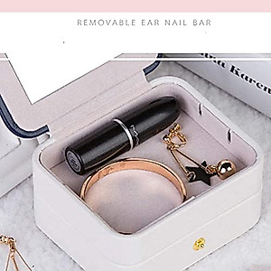 ZZYINH AN207 Korean Style Fresh Simple Girl Earrings Plate Jewelry Box Organizer Leather Earrings Ring Multi-Function Jewelry Storage Box Small Jewelry (Color : White)