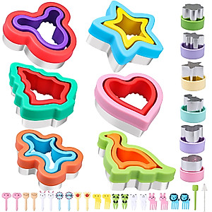 Sandwich Cutter and Sealer Set, 34Pcs Bread Sandwich Decruster Maker Vegetable Fruit Cookie Cutters for Kids Bento Lunch Box DIY Cookie Stamps Mold Heart Mickey Dinosaur christmas tree Shapes Cutters