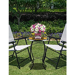 VCUTEKA Outdoor Side Table Mosaic End Table Patio Side Table Small End Table Glass Top Round Balcony Coffee Table Porch Indoor Glass Top