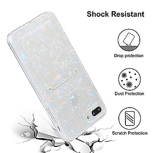 ZIYE Designed for iPhone 7 Plus Case with Card Holder for Women Girls iPhone 8 Plus Glitter Bling Shell TPU Protective Bumper ID Card Pocket with Screen Protector Ring Holder 5.5'' Colorful