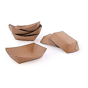PaperMi Brown Paper Food Tray Disposable Kraft Hot Dog Tray, Paper Food Trays for Picnics, Carnivals, Camping - Food Serving Tray Holds Hot and Cold Food- USA Made (0.5LB 250pc)