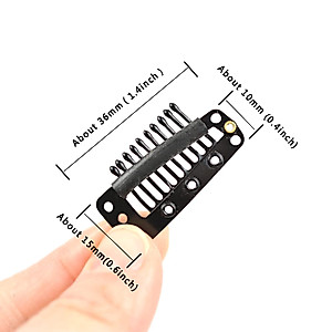 24 Pcs/lot Metal Snap Clips for Hair Extensions, Wigs, Hairpieces and Accessories - 36mm 10-teeth Combs (Black)