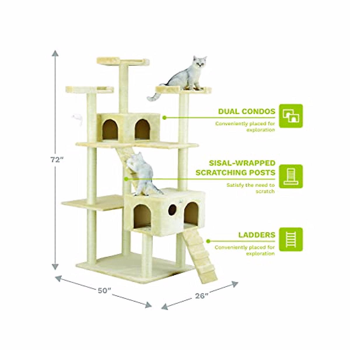 Go Pet Club Cat Tree, 50W x 26L x 72H, Beige
