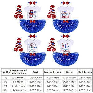 ODASDO Newborn Infant Baby Girl My 1st 4th of July Outfit Patriotic Bodysuit Romper Star Tulle Tutu Skirt Bowknot Headband Leg Warmers 4pcs Independence Day Party Summer Clothes Set White 3-6 Months