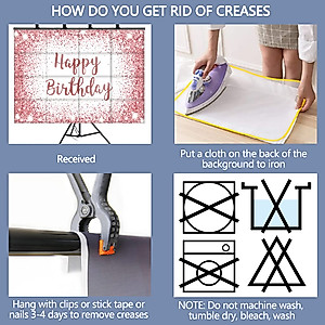 ASOONYUM 7x5ft Happy Birthday Backdrop Pink Rose Gold Glitter Birthday Photo Backdrops for Women Young Girl Golden Sweet 16th 21st 40th Birthday Photography Background