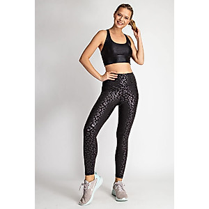 Hype Up Women's High Waisted Printed Super Buttery Soft Activewear Full Length Leggings with Inner Pocket (S-3X) Black/Black