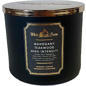 White Barn Candle Company Bath and Body Works 3-Wick Scented Candle w/Essential Oils - 14.5 oz - Mahogany Teakwood (High Intensity - Black)