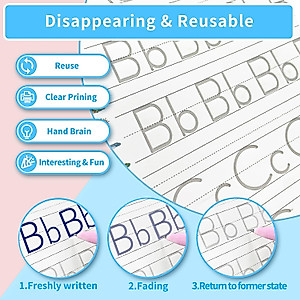 Learn-Journey Upgraded Large Size Magic Practice Copybook for Kids, Handwriting Practice Workbook, Reusable Writing Practice Book for Preschools(4 Books with Pens)-Blue Bag